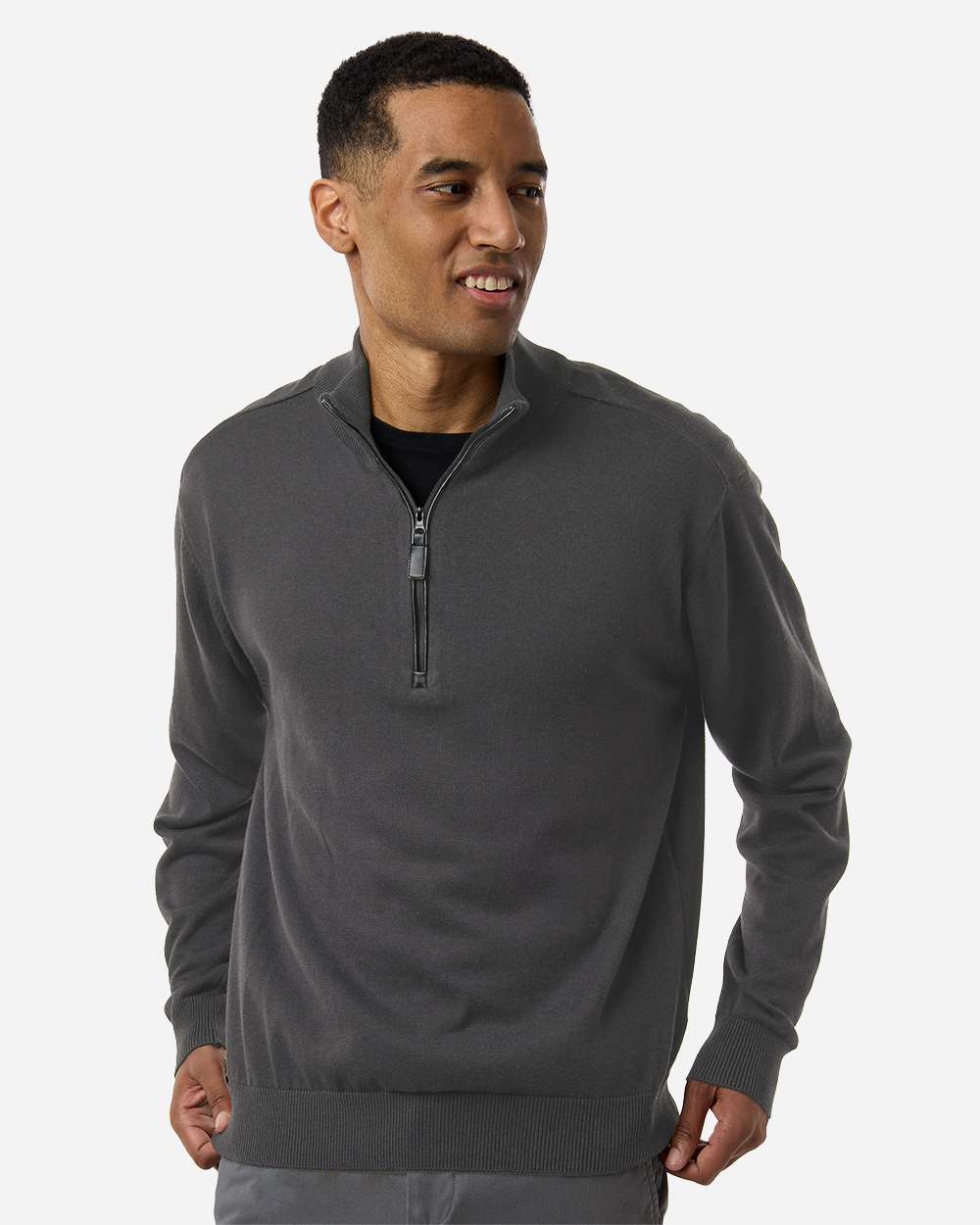 Devon and Jones Embroidered Men's Quarter-Zip Sweater - Queensboro